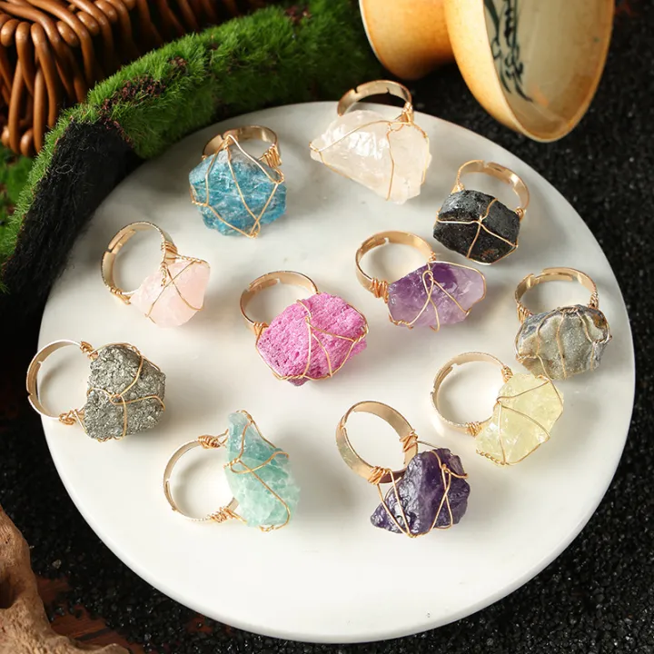 Natural stone citrine rough amethyst ring rose quartz wound raw ore ...