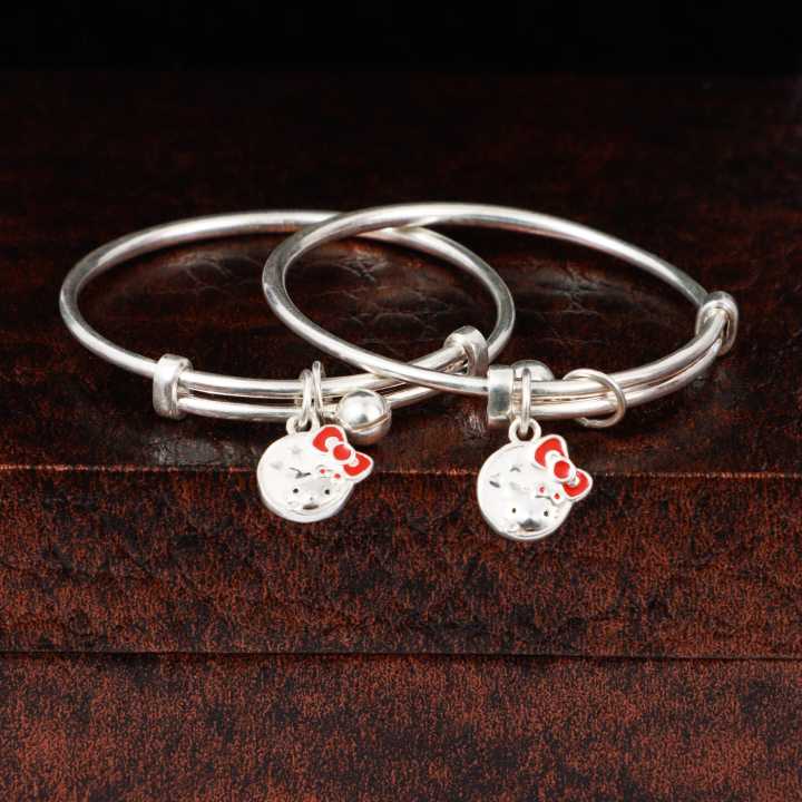 White Feather's Pure Silver Hello kitty Design Bala For Kids (2Piece ...