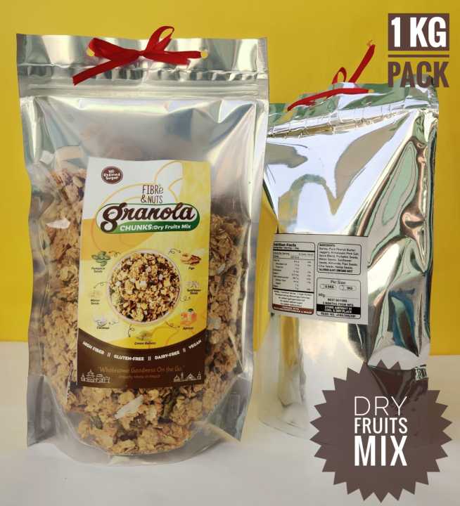 Fibre And Nuts Crunchy Granola Chunks Dry Fruits Mix 1 Kg | Daraz.com.np