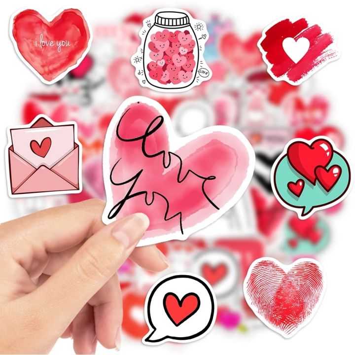 25/50Pcs Valentine's Day Red Love Heart Shape Stickers for Laptops ...