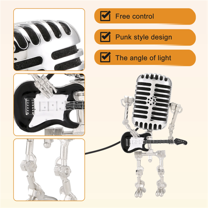 Mic Robot,Retro Style Microphone Robot Table Lamp,Holding Guitare Night ...