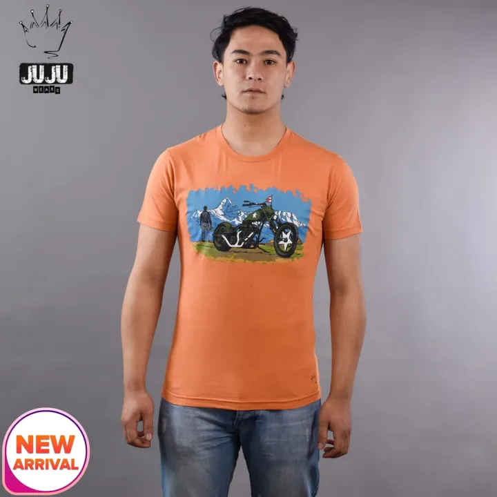 JUJU Wears Orange Colour Nepali Chopper Printed Cotton Tshirt For ...