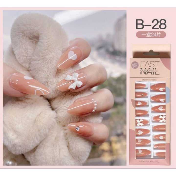 24 Pieces 3D Press On Nail With Tape Glue Wipes And Stick (Artificial ...