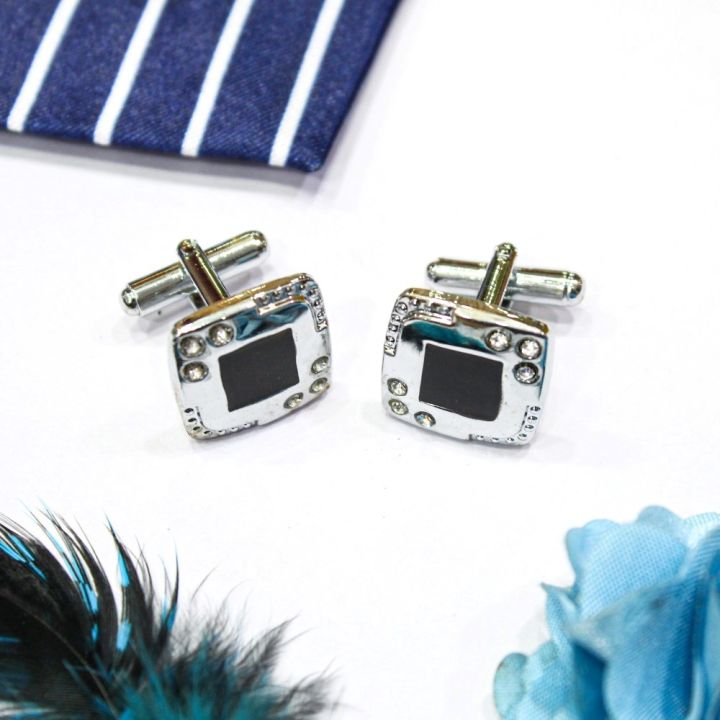 Black Square Design Studded Cufflink | Daraz.com.np