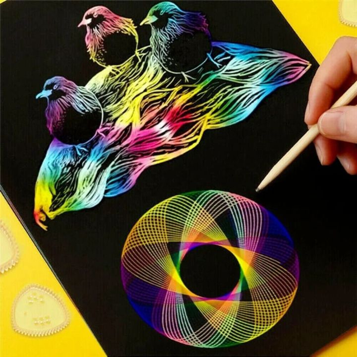 10PCS With Stick Rainbow Color Scratch Art Paper Card Set Graffiti ...