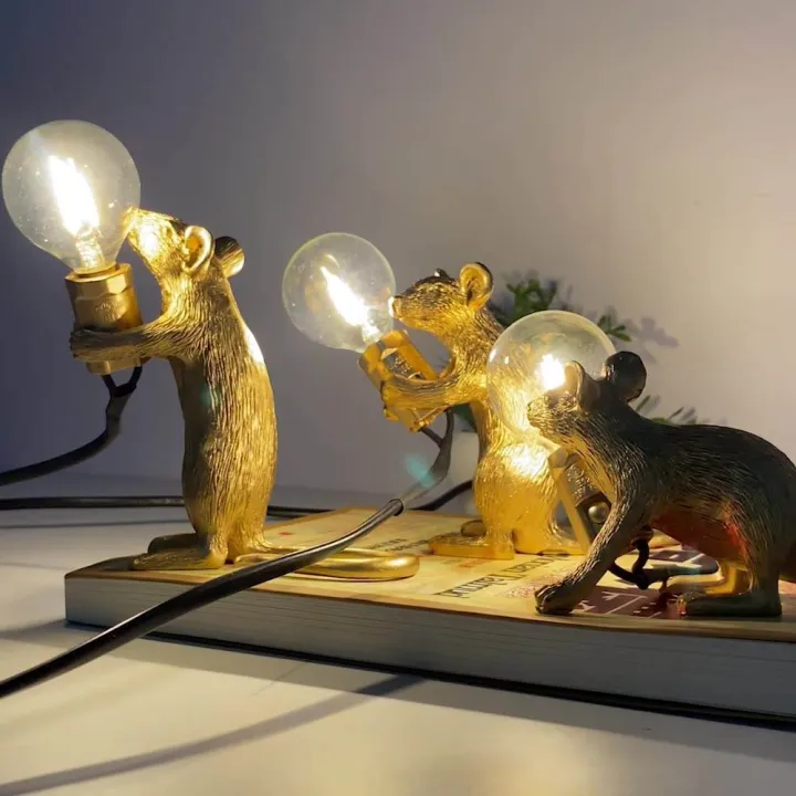 Creative Nordic Resin Mouse Table Lamp Desk LED Night Lights Small Mini ...
