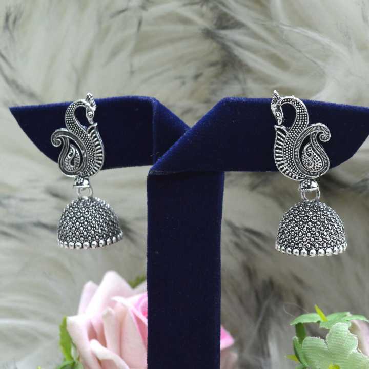 Jewels of Nepal Oxidized Pinjada Top Small Pinjada Jhumki Earrings For ...
