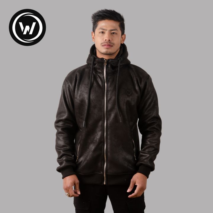 Wraon Black Solid Premium Suede Fur Zipper Hoodie For Men | Daraz.com.np