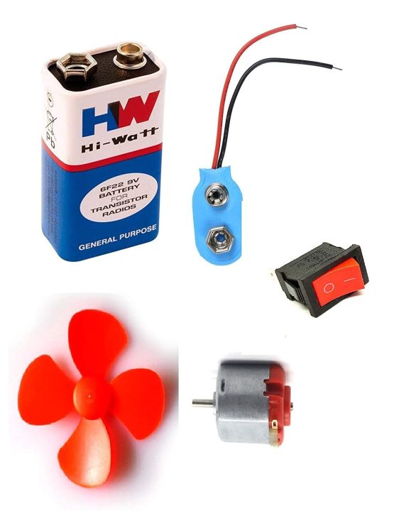 3-9 volt Dc Toy motor with Fan Blade,9V Battery,Snapper and SPDT Switch ...