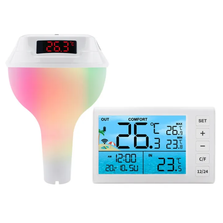 RGB Atmosphere Light Wireless Pool Thermometer, Solar-Powered with LED ...