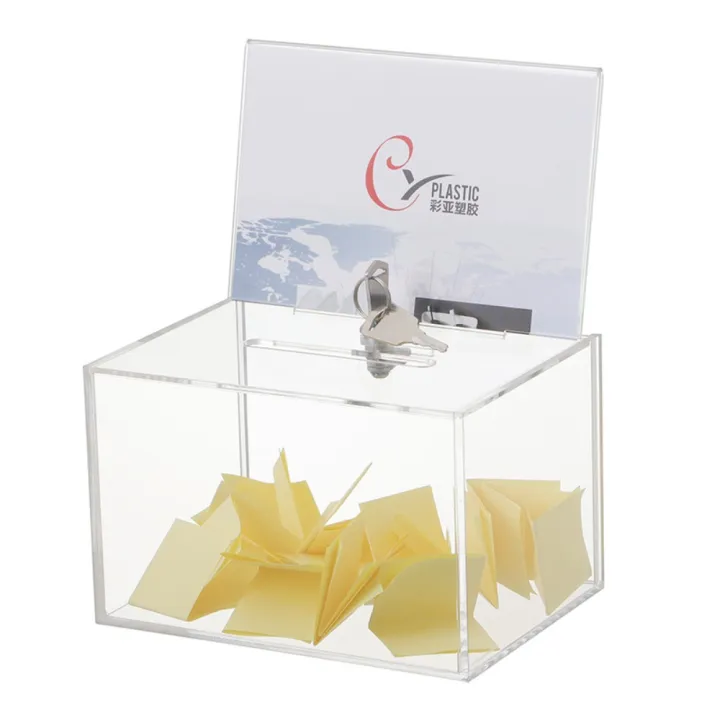 Clear Card Box Acrylic Donation Box Transparent with Lock Raffle Ticket ...