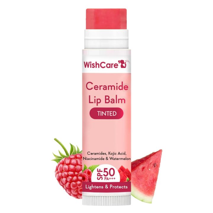 WishCare Tinted Lip Balm with SPF 50 PA +++ - Lip Brightening Balm for ...