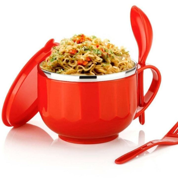 Maggi Noodles & Soup Bowl with Spoon, Lid, Handler, Stainless Steel ...