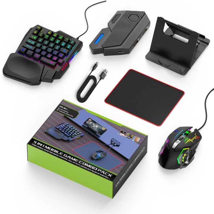 5 in 1 Mobile Game Combo Pack with RGB Mini Gaming Keyboard & Mouse ...