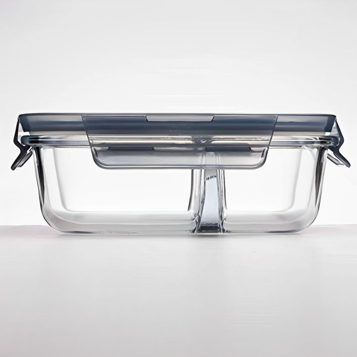 2 Partition Glass Airtight Food Storage Organizer Container Lunch Box ...