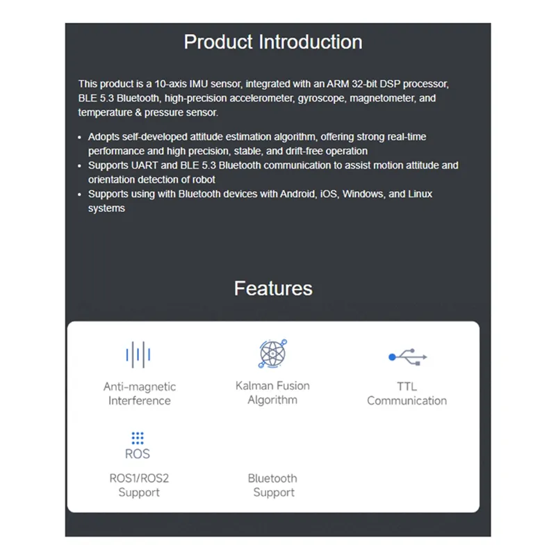10- DOF ROS IMU (A) Sensor UART ARM 32 Processor BLE 5.3 Bluetooth ...
