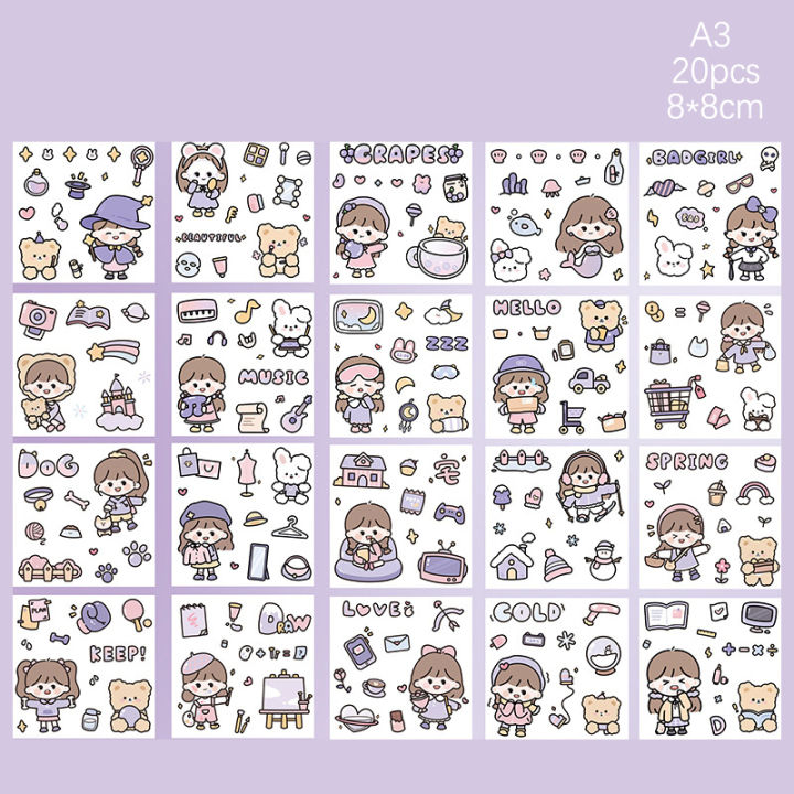 Cute Girl Journal Sticker PET Waterproof Kawaii Stationery Hand Account ...