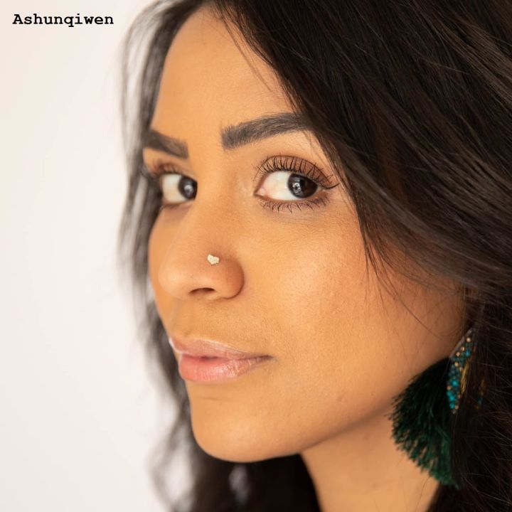 Ashunqiwen Nose Pin With American Diamond cut Stones Pave CZ Heart Nose ...