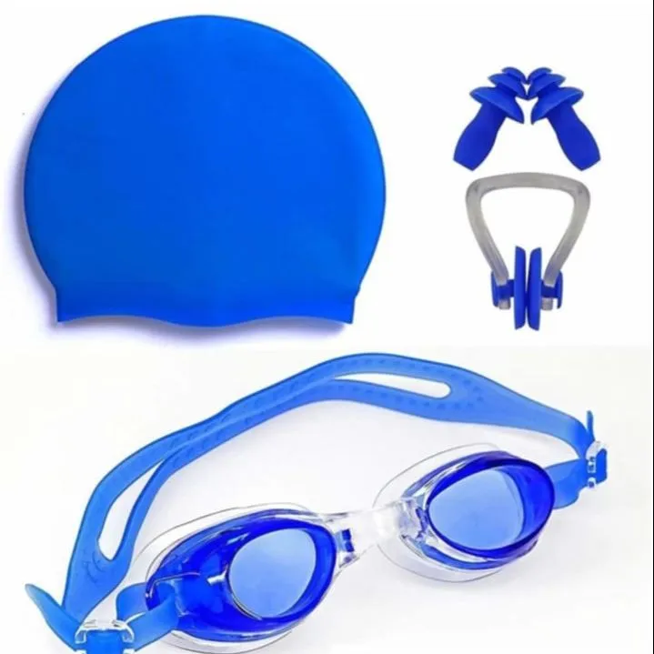 Unisex Combo Of Swimming Cap, Goggles And Ear Plug, (Colour May Vary ...