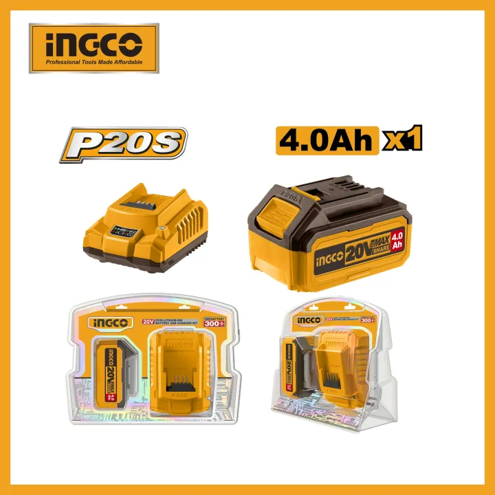 INGCO P20S Lithium-Ion battery and charger kit With 1pcs 4.0Ah battery ...