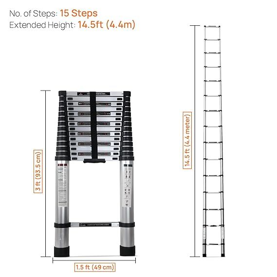 4.4m (14.5 feet) Portable & Compact Aluminium Telescopic Ladder 15 ...