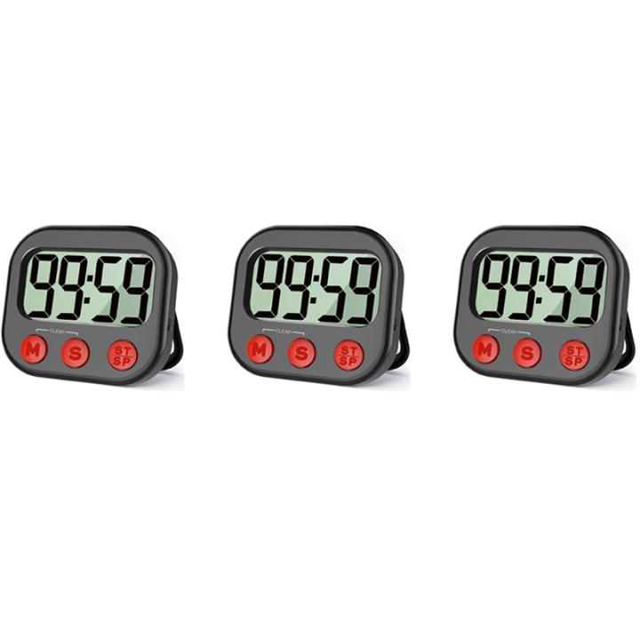 3X Kitchen Timer, Digital Visual Timer Magnetic Clock Stopwatch ...