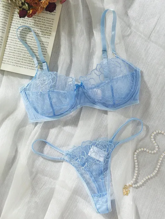 Ultra-thin Breathable Underwear Set Floral Embroidery Lingerie Set ...