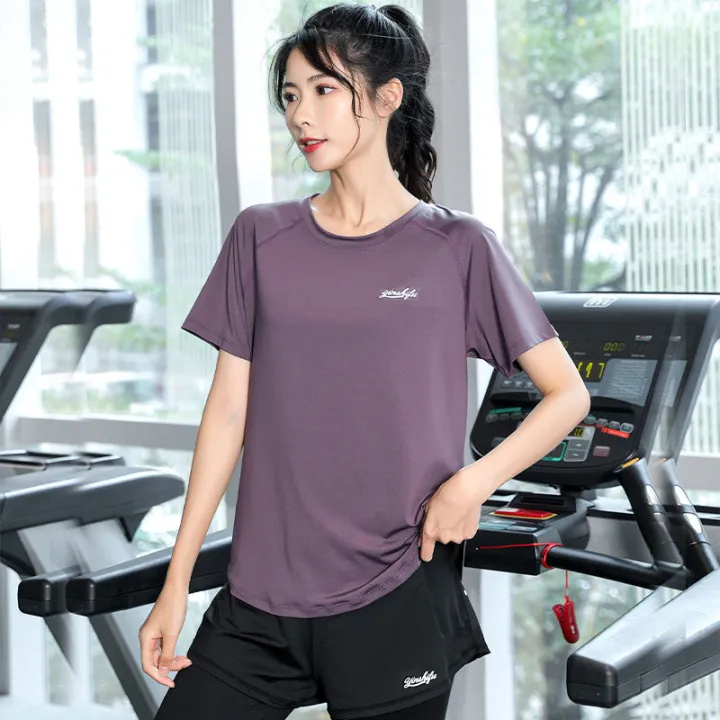 Plus size yoga top female fat mm loose running sports training quick ...