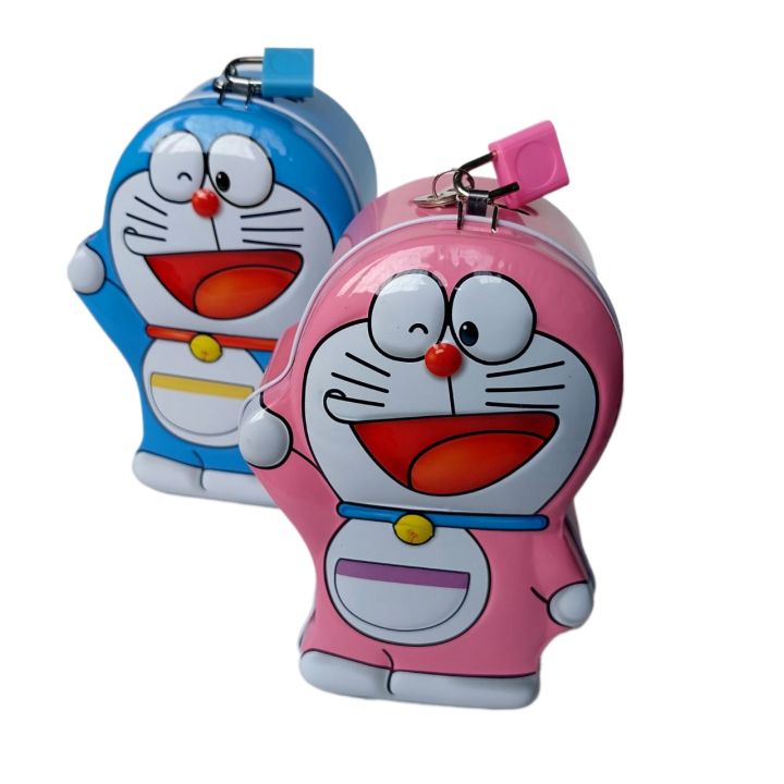 Piggy Bank Coin Box With Lock And Key Doraemon Cartoon Shape Khutruke ...