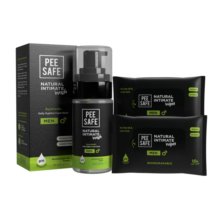 Pee Safe Natural Intimate Wash (1N) & Wipes (2N) - Combo For Men ...