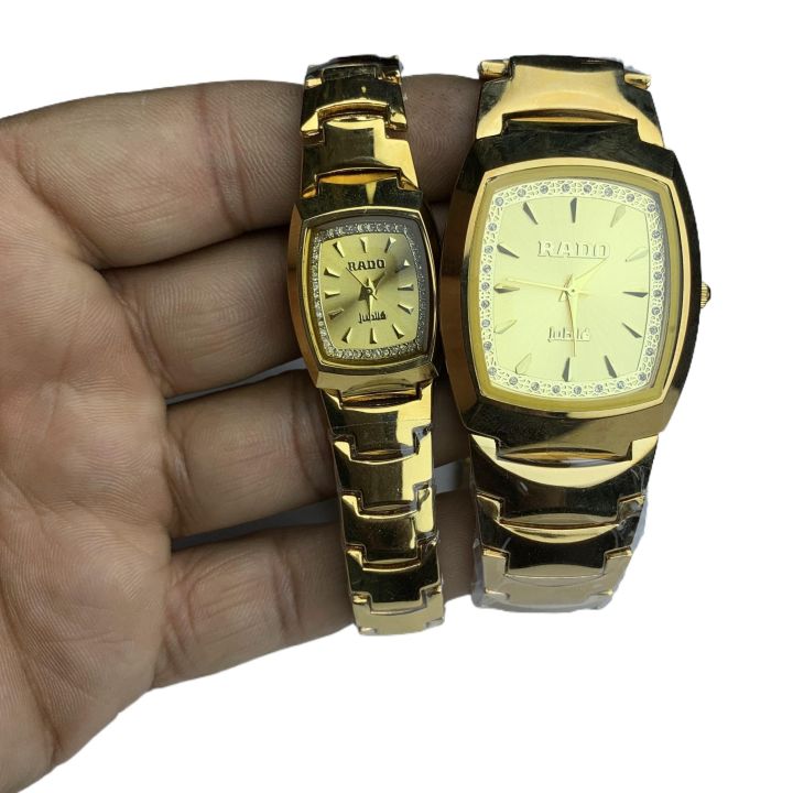 Square Shape Gold color Dial Gold Color Chain Best Quality Couple Watch ...