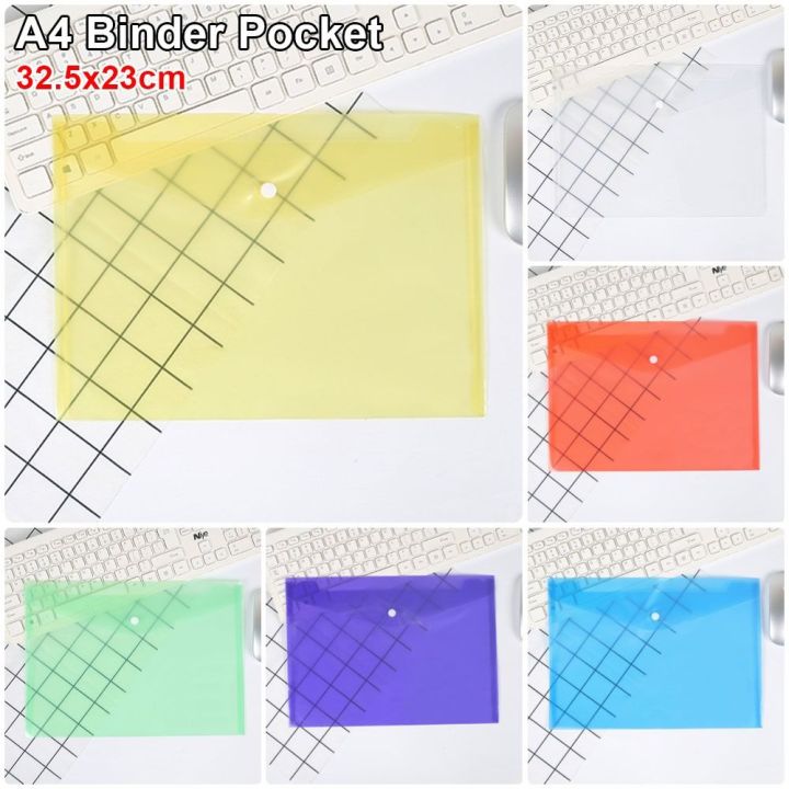 1Pcs New with Snap Button A4 Binder Pocket Transparent Clear Document ...