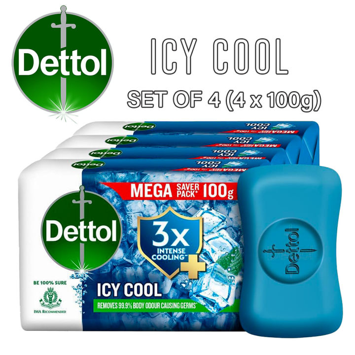 Dettol Icy Cool #x Intense Cooling - 4 Bars Of 100g Soap ( 4 x 100g ...