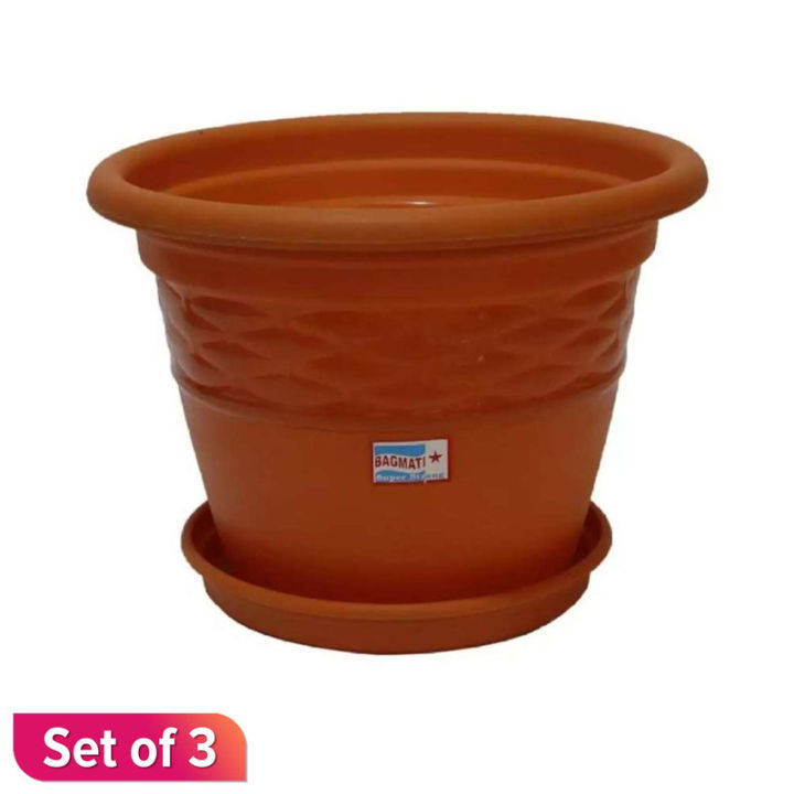 Pack Of 3 Orange Color Pot With Plate 12Inch | Daraz.com.np