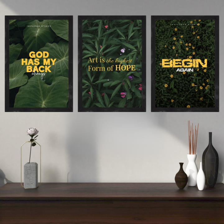 Nature & Positivity Wall Decor – Set of 3 A4 Framed Posters (Faith ...