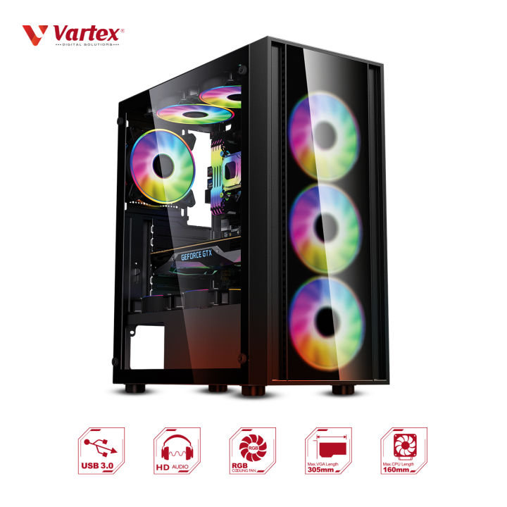 Shadowglass VT-70 Gaming PC Cabinet – Tempered Glass Front & Side Panel ...