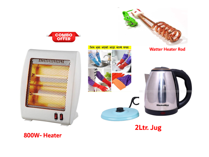 ElectroMax 4 in 1 Combo Set 2 Rod Room Heater,1.8 Ltr Kettle Jug ...