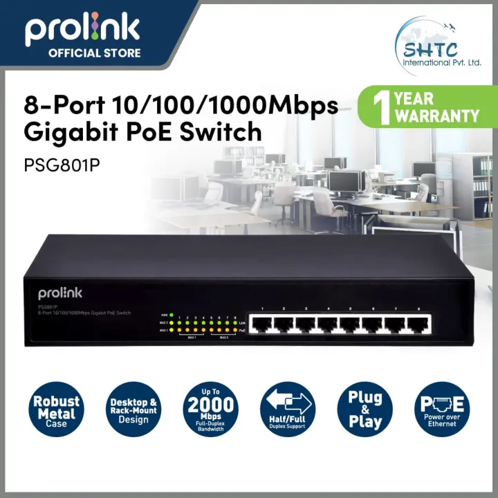 Prolink 8-Port Gigabit Poe Ethernet Switch (10/100/1000Mbps Gigabit Poe ...