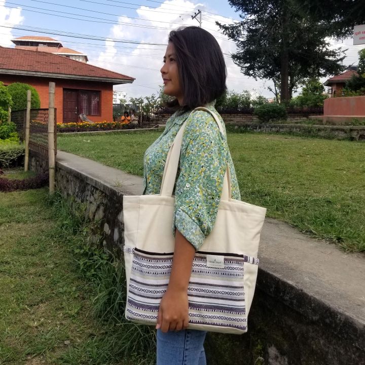 Deego Nepal Multi-compartment Large spacious tote bag in off-white color | Daraz.com.np