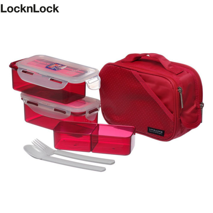 LocknLock Microwave Safe Lunch Box 2pc Container Set Red Bag , Spoon ...