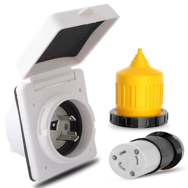 30AMP RV Power Inlet Outlet Shore Power Kit W/Boot Cord Protector 125V ...