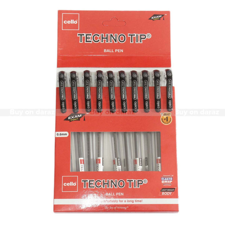 Cello Techno Tip 0.6 Ball Pen (Black) (Set of 10) | Daraz.com.np