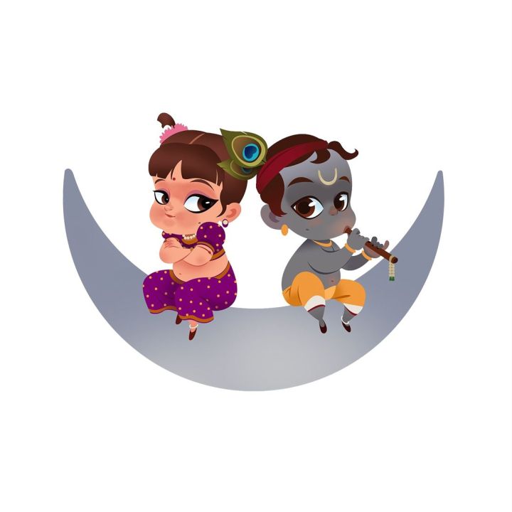 NEXO DECOR Cute Little Radha Krishna Wall Sticker White Glossy Vinyl ...