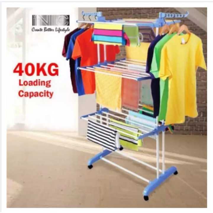 Heavy Duty Stainless Steel 2 Polls & 3 Layers Cloth Drying Stand with ...