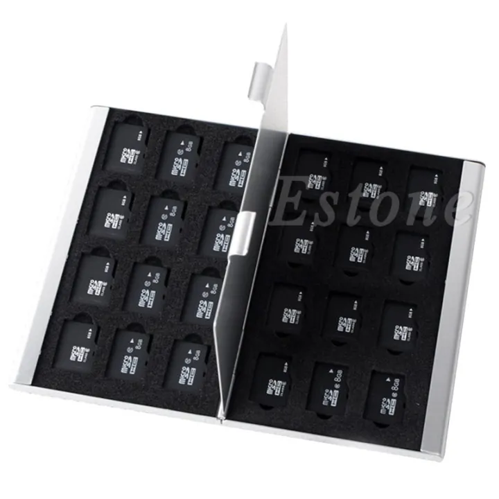 Silver Aluminum Memory Card Storage Case Box Holder For 24 TF Micro SD ...
