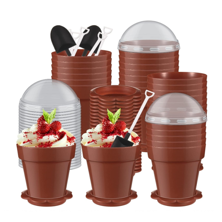 Lowerpot Dessert Cup Plastic Cake Cups with Lid Shovel Spoon Bottom ...