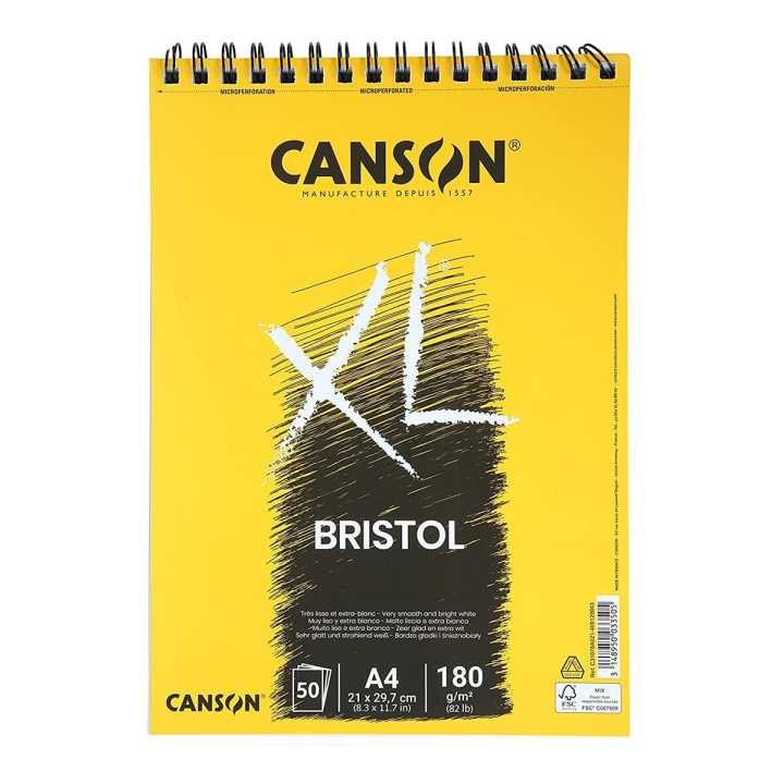 Canson XL Bristol 180 GSM Very Smooth A4 Bright White Spiral Sketching ...