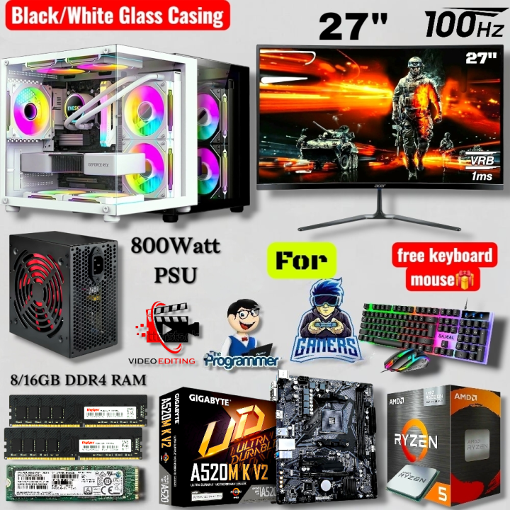 Transparent Gaming PC Ryzen 5 5600G/GT Pairs 27" 100hz 1ms 100%Srgb ...