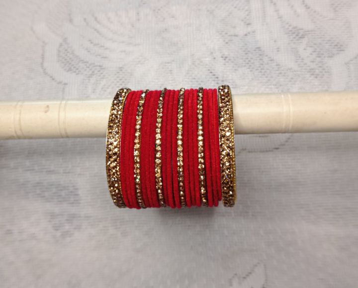 (Set of 21) Blood Red & Golden Bangles | Daraz.com.np