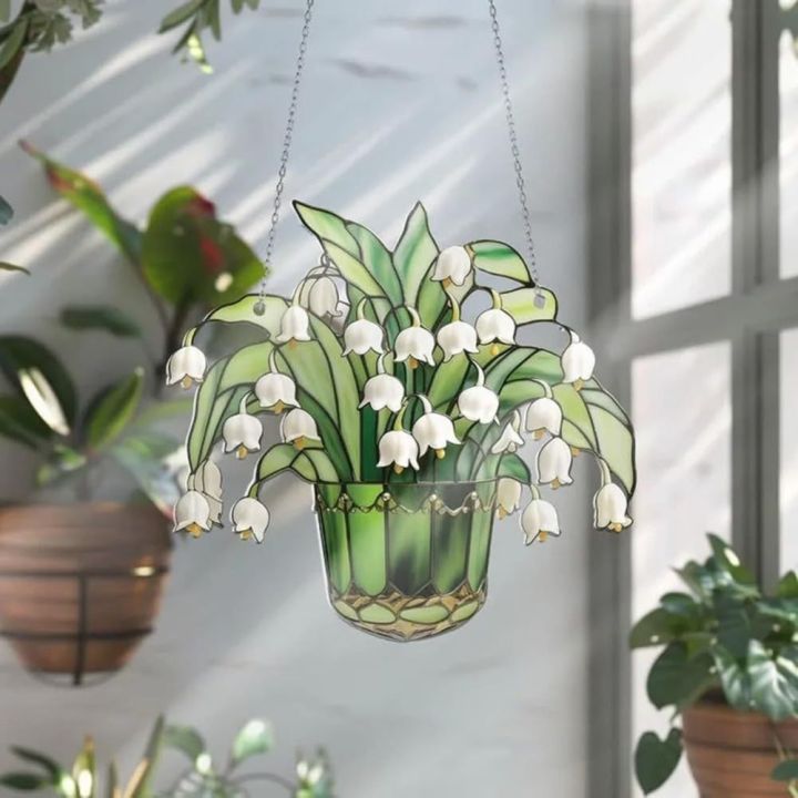Art Crafts Acrylic Window Sun Catchers Stained Glass Hanging Lily Of ...